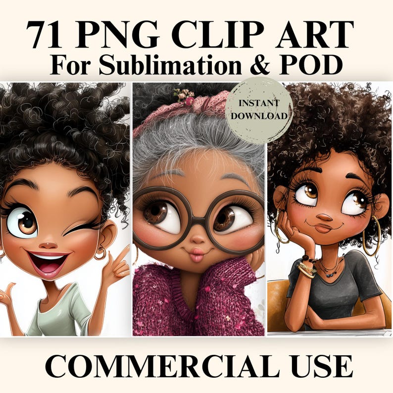 Black Girl Crafting Clipart Bundle, African American Planner Girl PNG ...