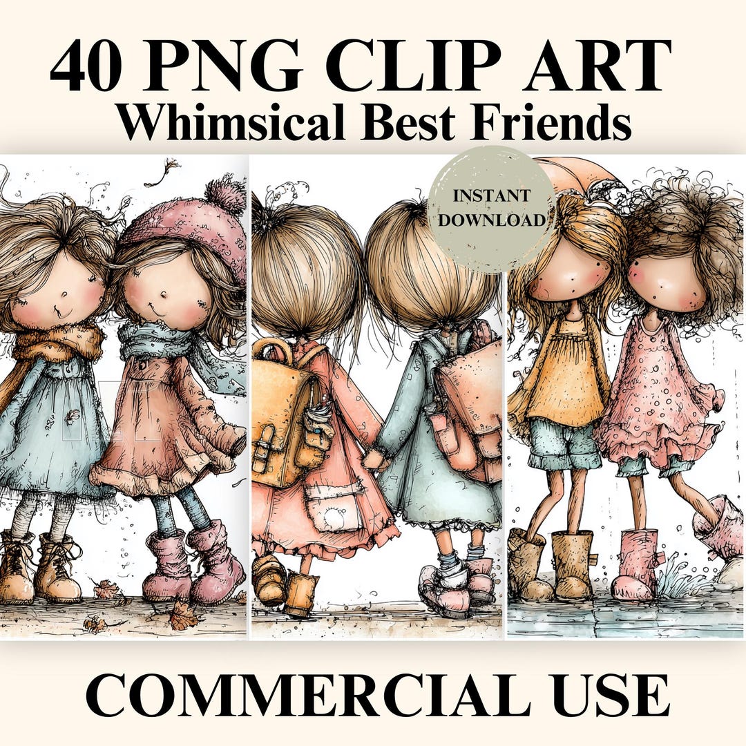 Best Friends Clipart Bundle, Bestie Png, Friendship Graphics, Quirky ...