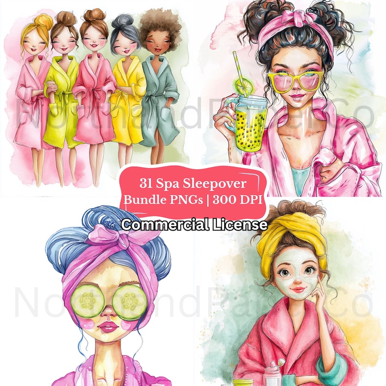 Spa Clipart Bundle Watercolor Spa Girls PNG Spa Party Pamper Birthday ...