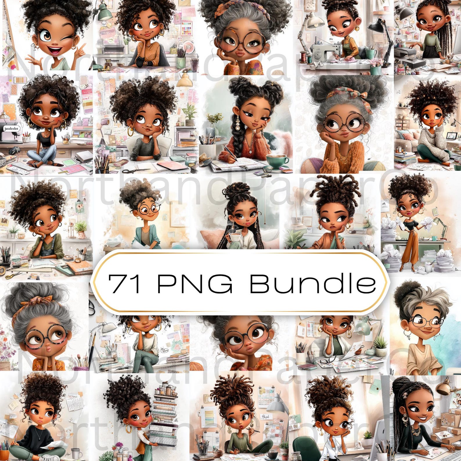 Black Girl Crafting Clipart Bundle, African American Planner Girl PNG ...