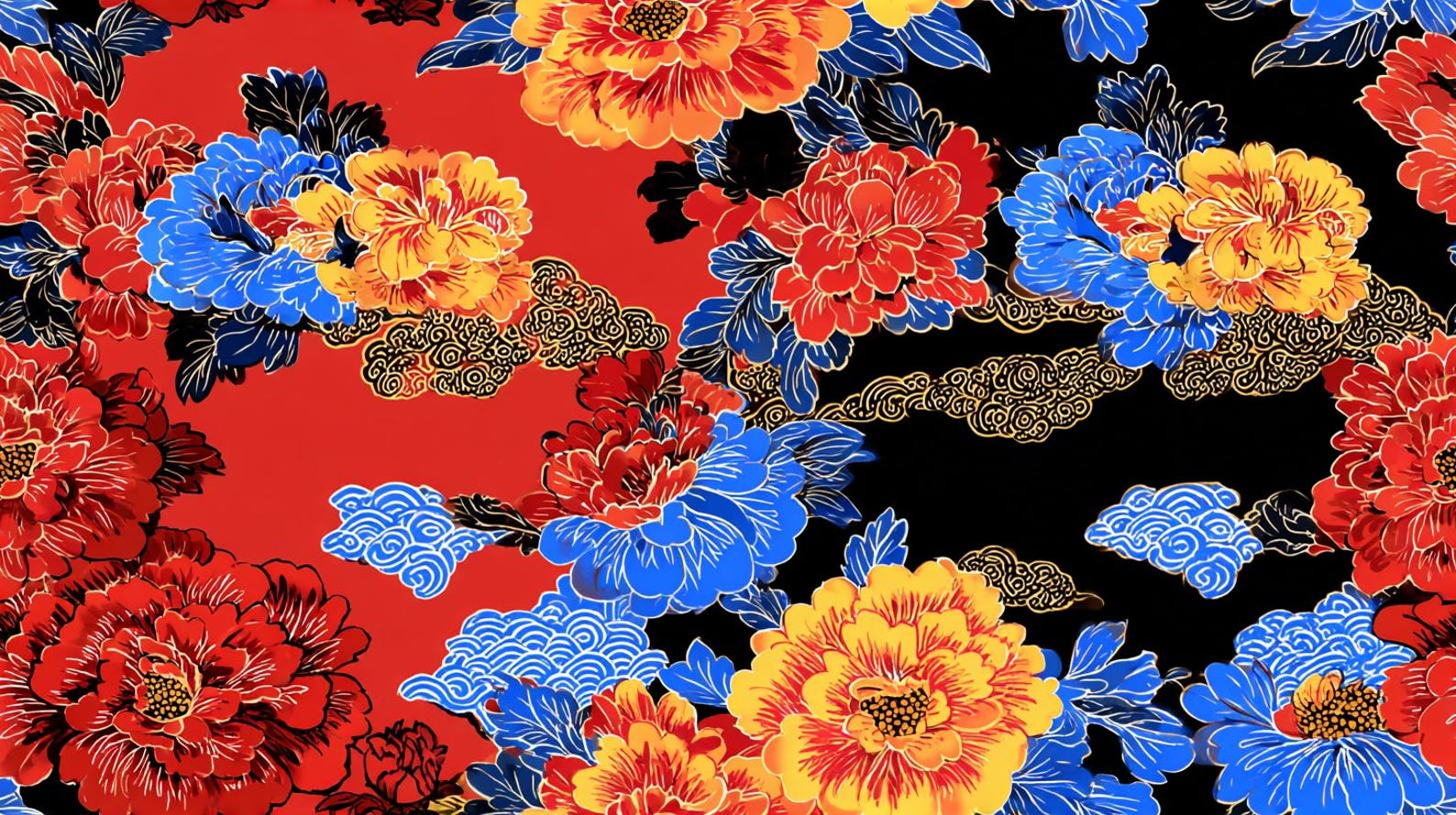 Okinawa Bingata Peony Pattern, Ryukyu Floral Surface Design (digital ...