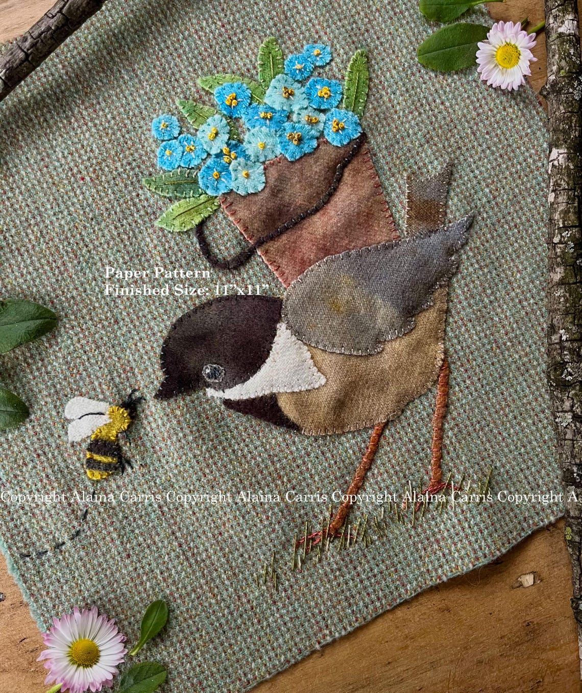 Forget Me Not Delivery Wool Appliqué Embroidery PHYSICAL PAPER PATTERN ...