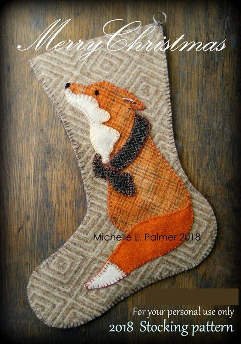 Red Fox Stocking Wool Appliqué Embroidery DIGITAL Jpeg and PDF PATTERN ...
