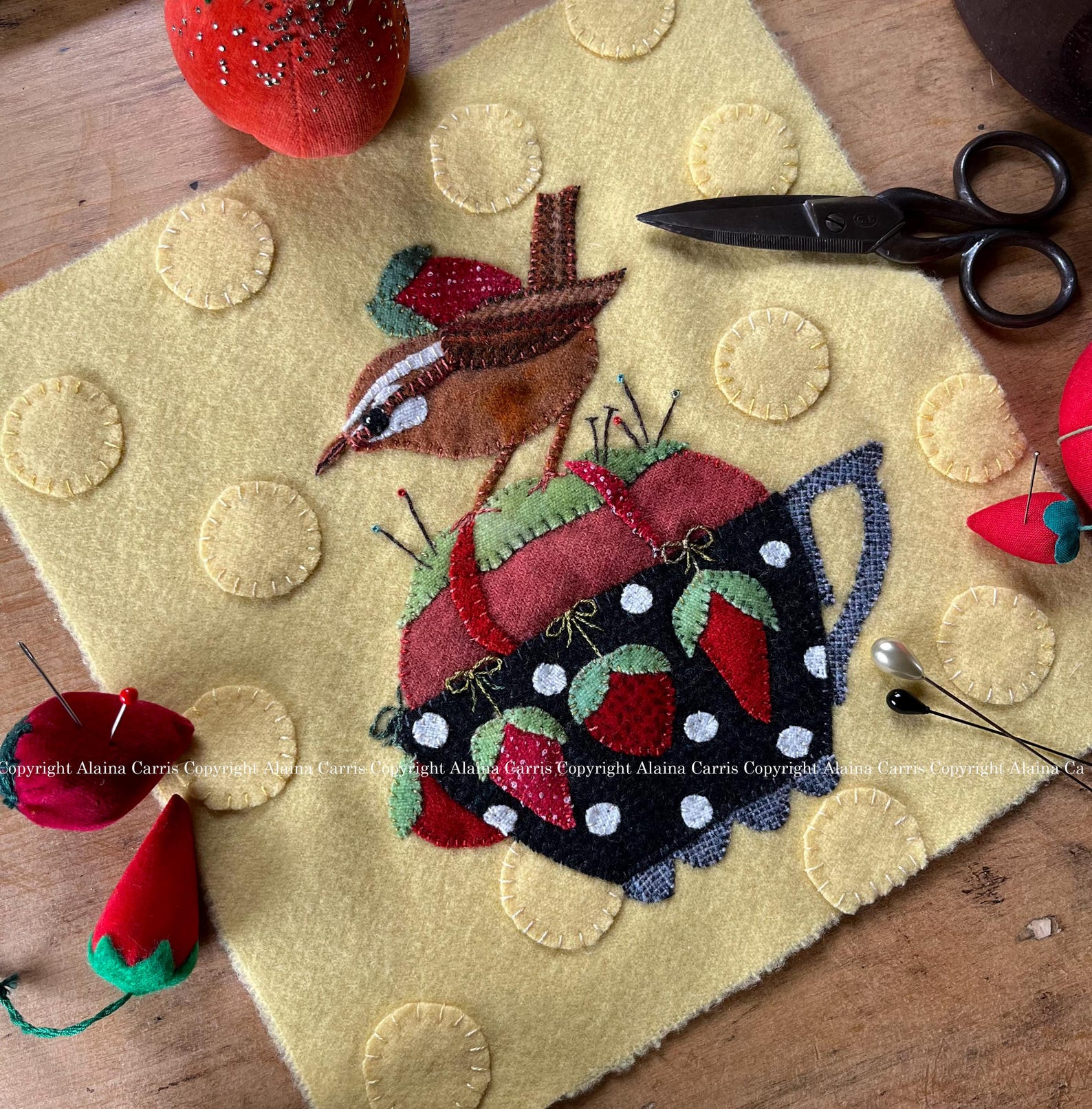 Sewing Strawberry Wren Wool Appliqué Embroidery DIGITAL Download PDF ...