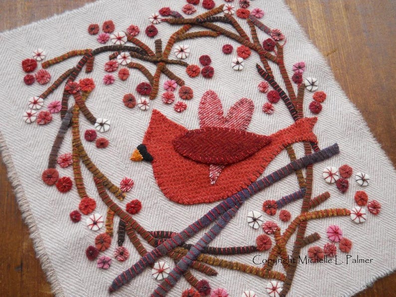Heart of Winter Cardinal Wool Appliqué Embroidery DIGITAL Jpeg and PDF ...
