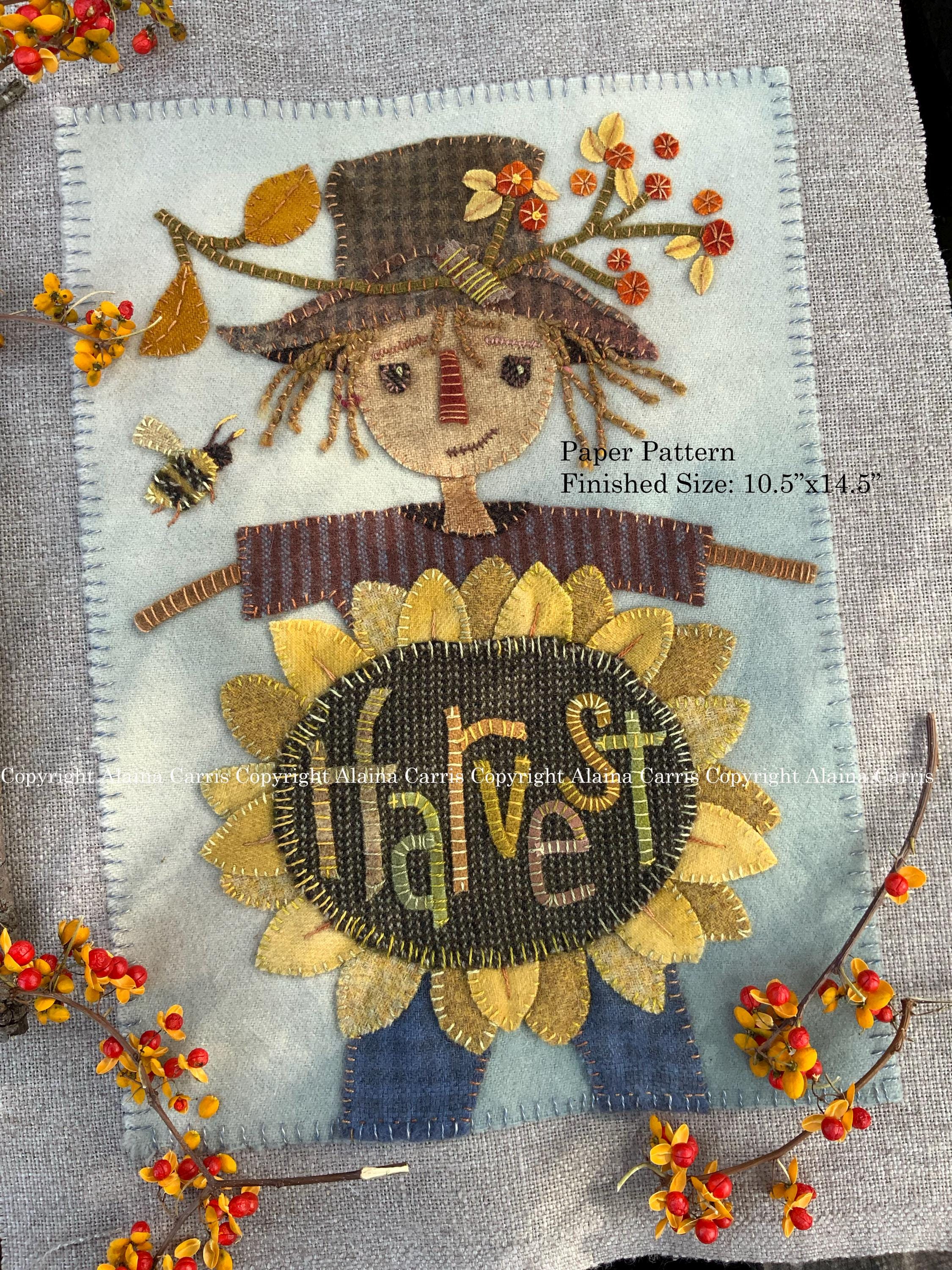 Harvest Scarecrow Appliqué Embroidery PHYSICAL PAPER PATTERN Handmade ...