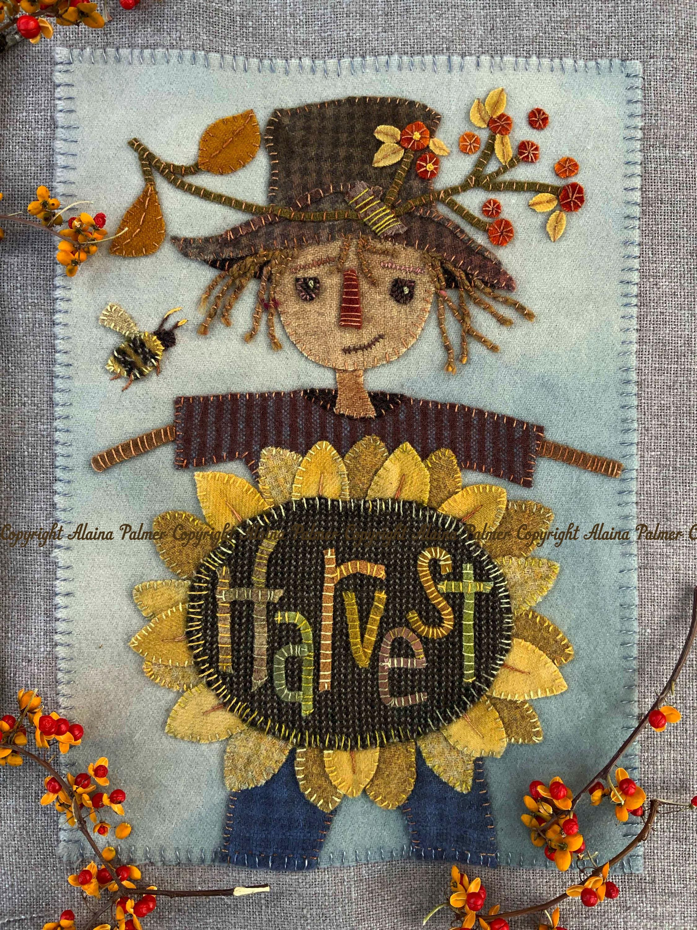 Harvest Scarecrow Wool Appliqué Embroidery DIGITAL Jpeg and PDF PATTERN ...