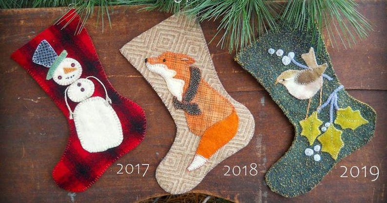 Red Fox Stocking Mini Appliqué Embroidery PHYSICAL PAPER PATTERN ...