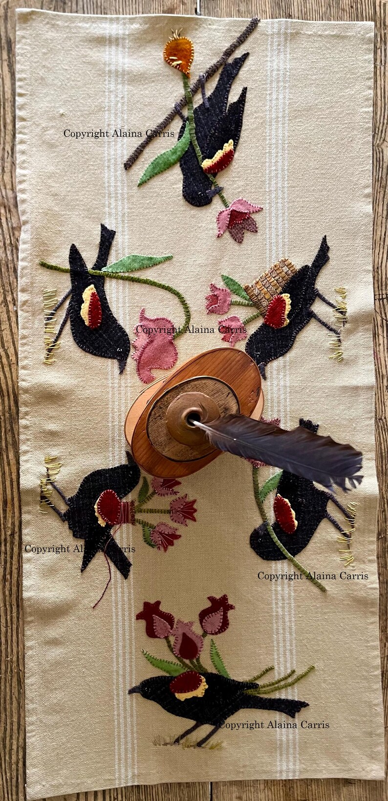 Red-winged Black Bird Tulip Trimmer Collection 1 Wool Appliqué ...
