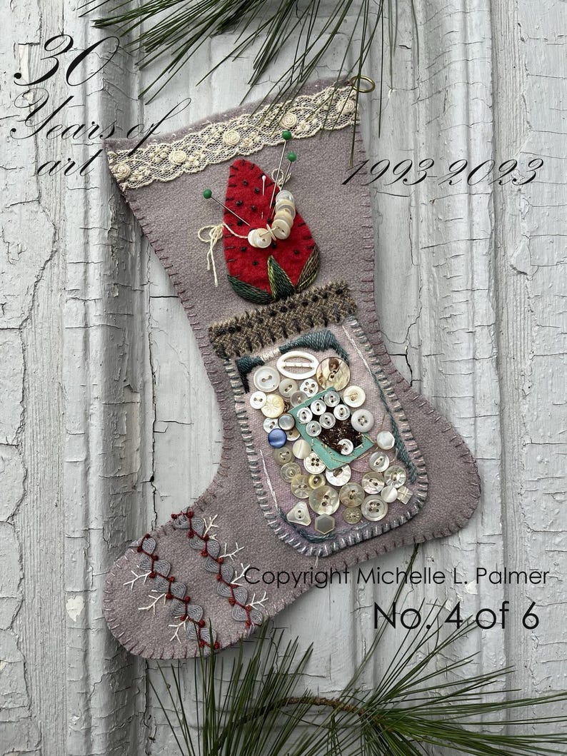 Granny's Button Jar Stocking Wool Appliqué Embroidery DIGITAL Jpeg and ...