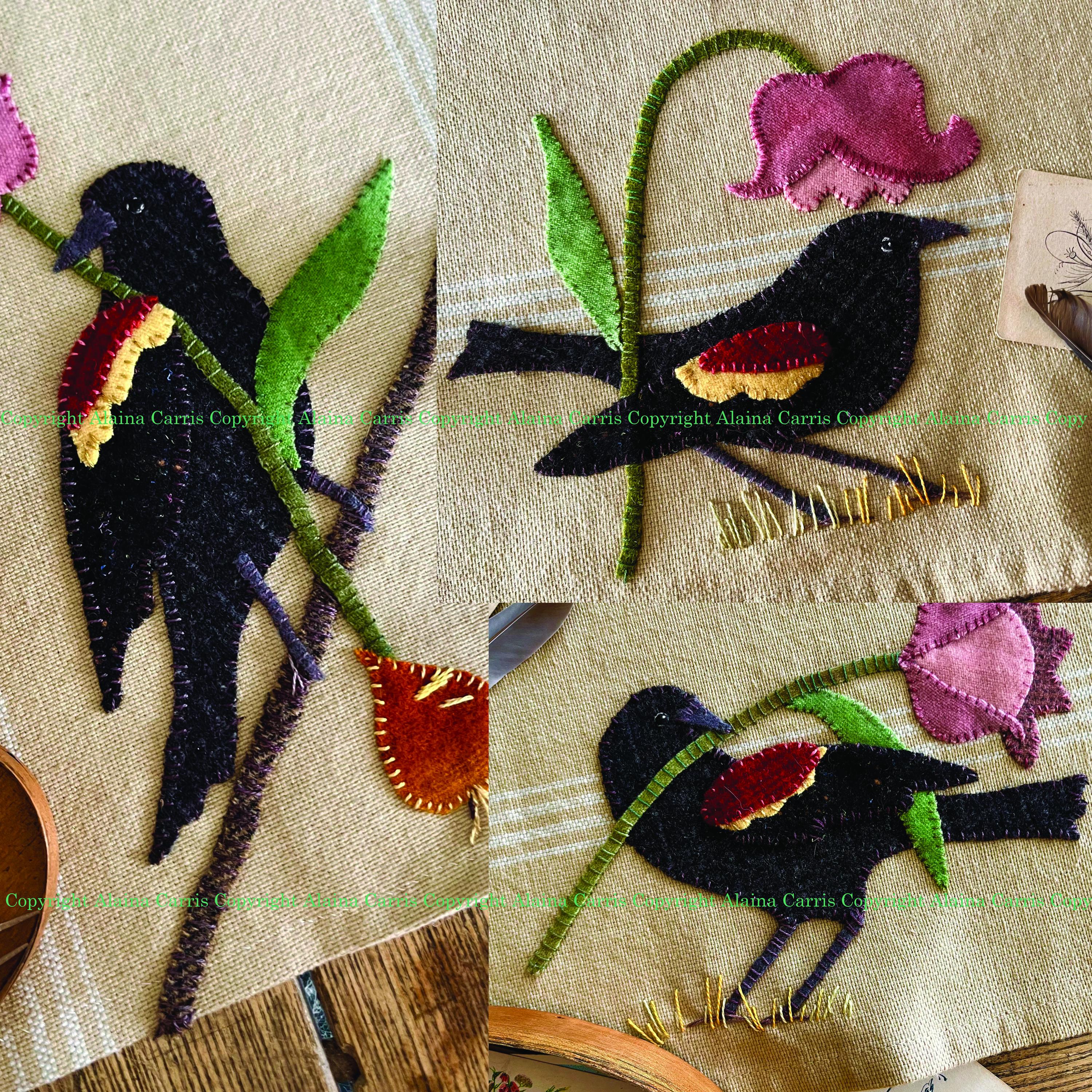 Red-winged Black Bird Tulip Trimmer Collection 1 Wool Appliqué ...