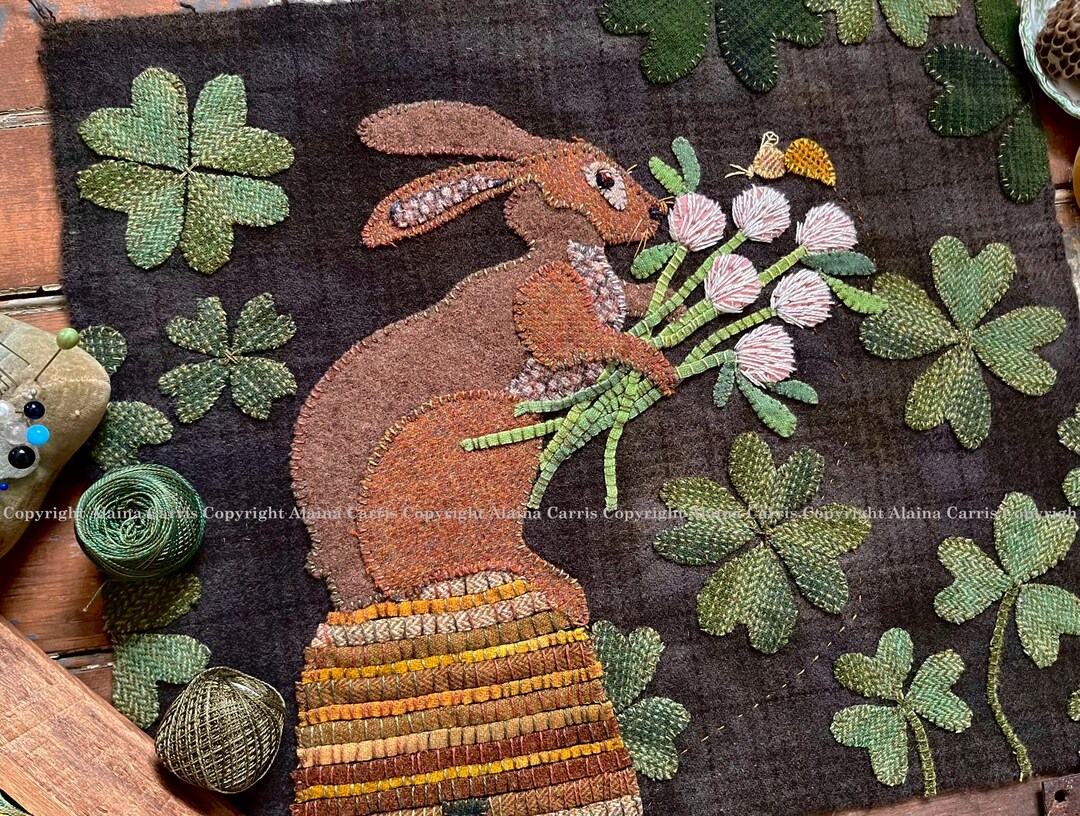 Hare & Bee Clover Patch Wool Appliqué Embroidery DIGITAL Download PDF ...