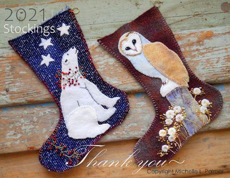Winter Barn Owl Stocking Wool Appliqué Embroidery DIGITAL Jpeg and PDF ...