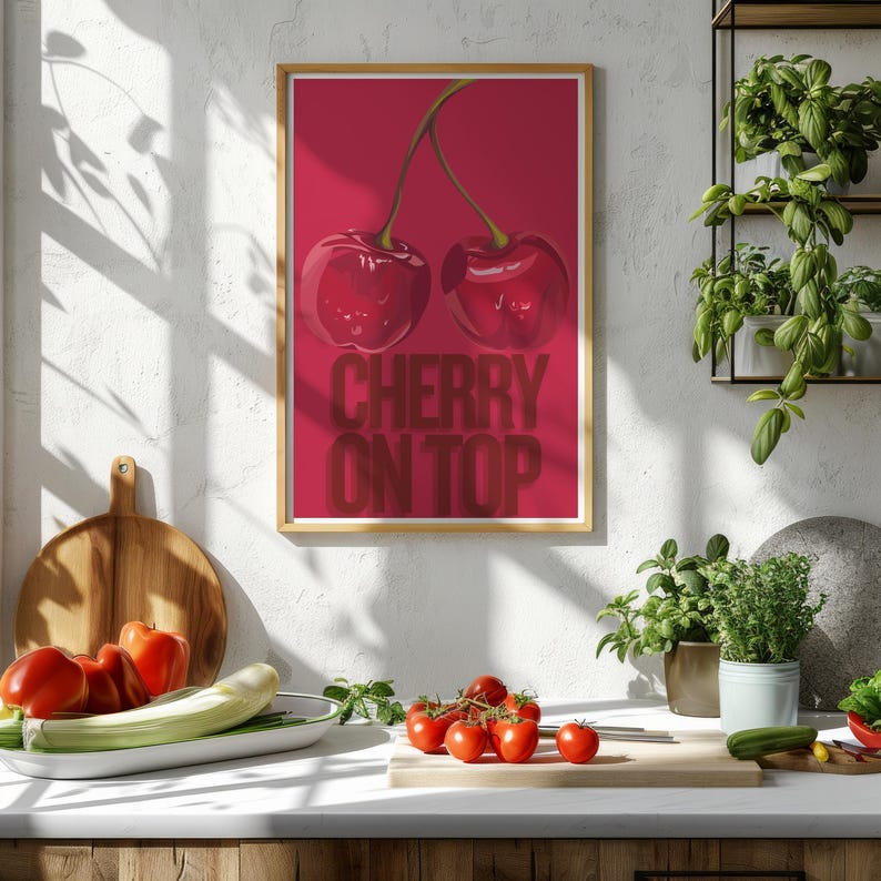 Cherry on Top Art | Bold Red Cherry Poster | Wall Art Print | Digital ...