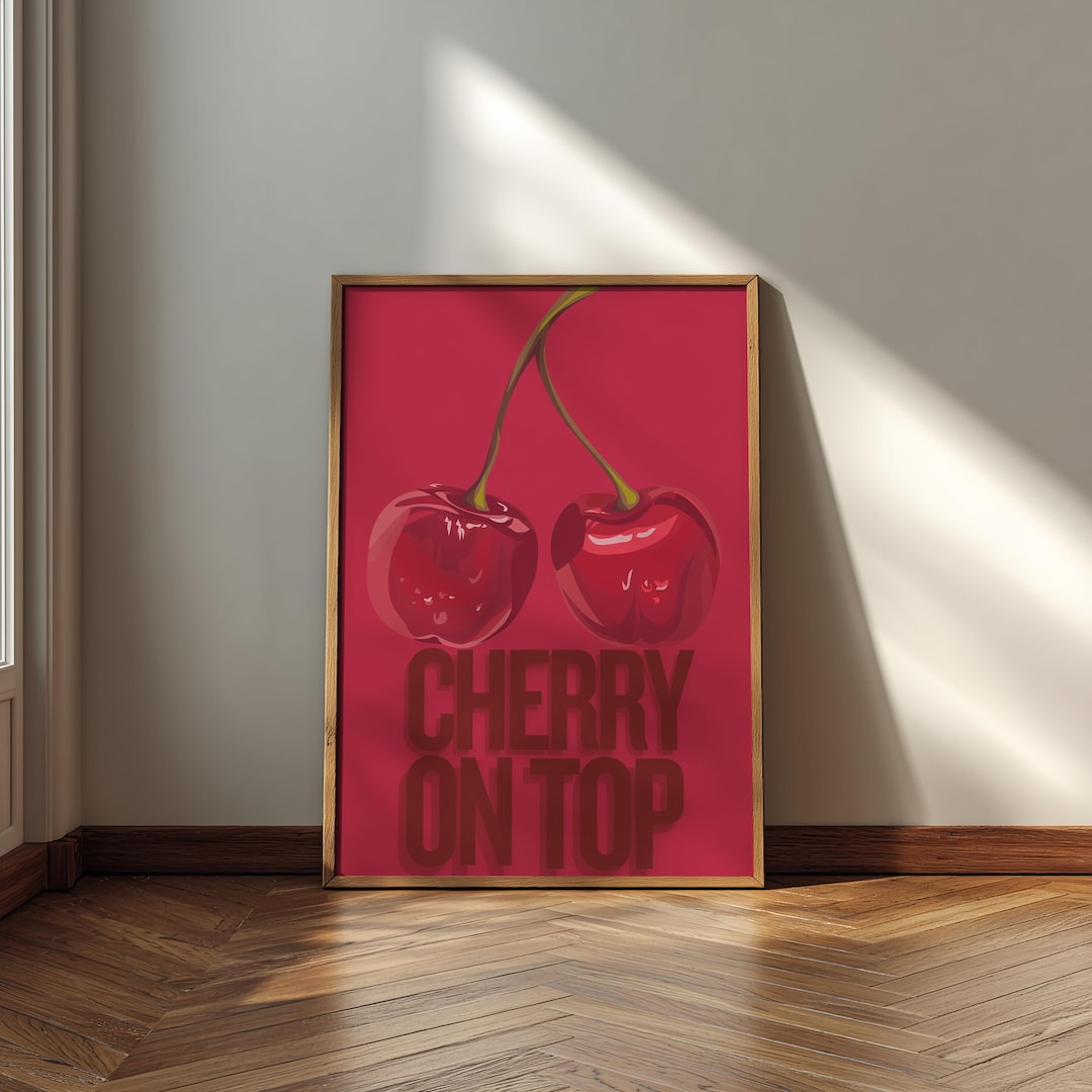 Cherry on Top Art | Bold Red Cherry Poster | Wall Art Print | Digital ...