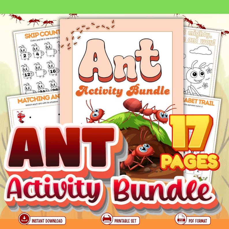 Ant Activity Bundle for Kids, Printable Insect Worksheets (digital ...