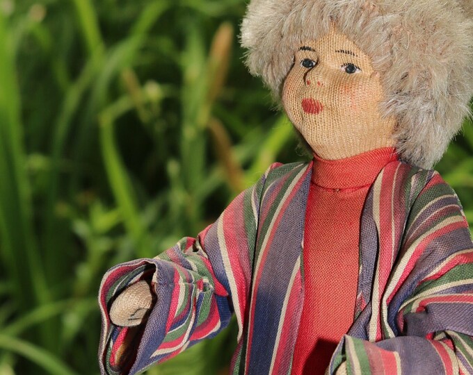 30s 40s Cloth SOVIET UNION DOLL Hand Painted Face Carved Wooden Boots ...