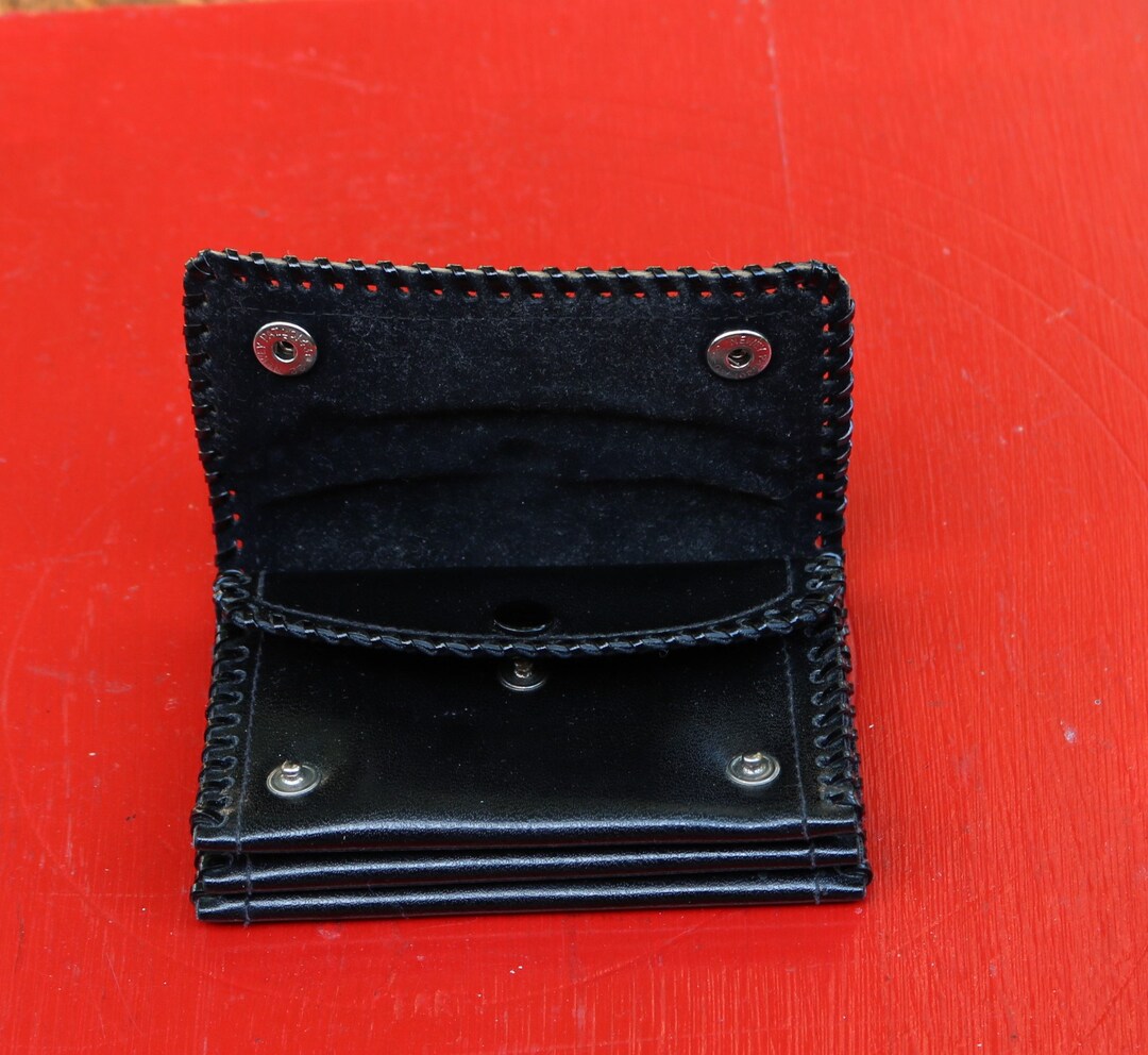 Vegan Faux Black Leather Change Wallet Three Compartments Snap Closure ...