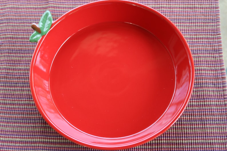 90s Never Used Glossy Red Ceramic Pie BAKER With Black Metal Stand ...