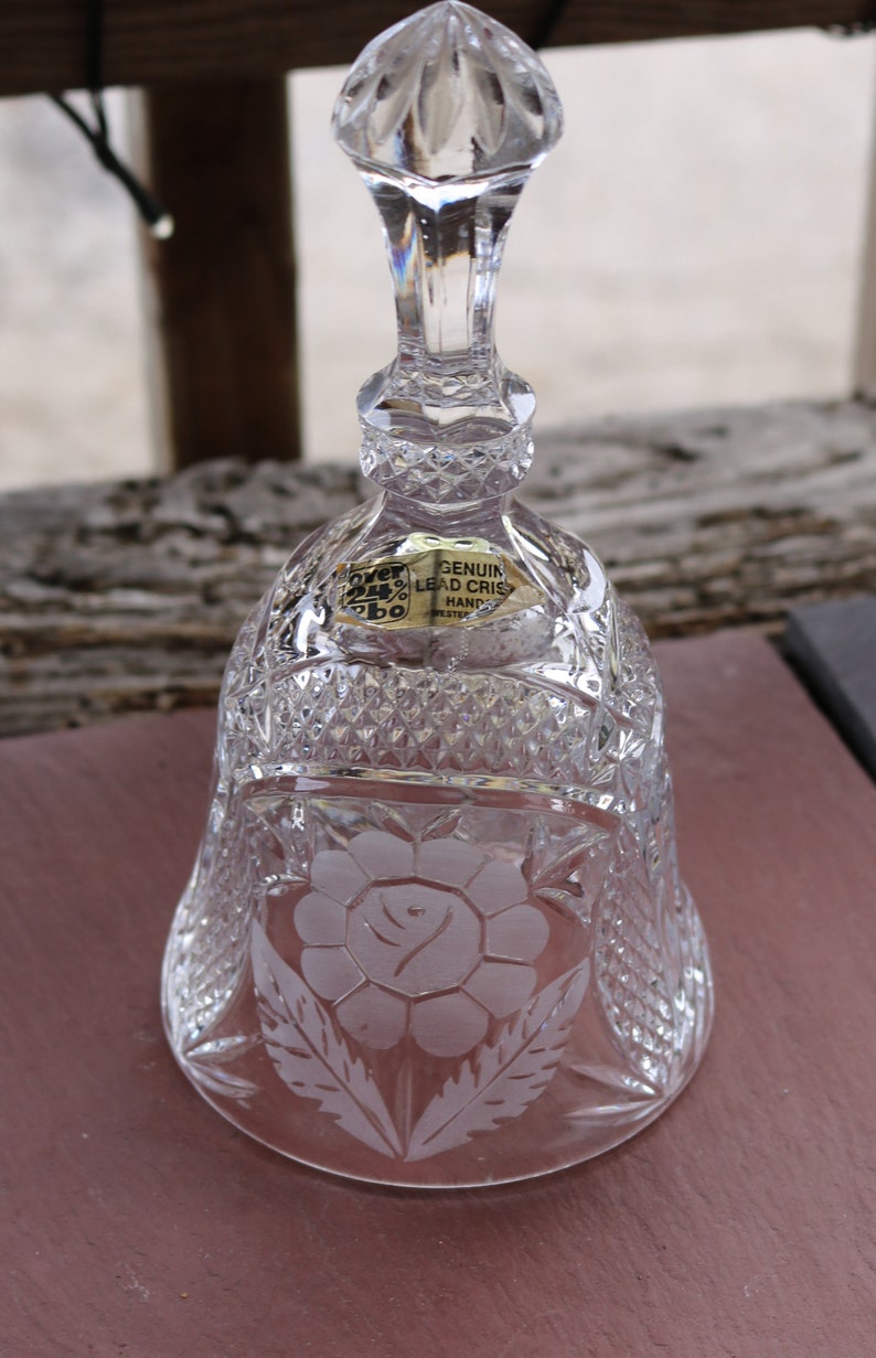 60s West German Hand Cut Crystal Glass BELL 24% Lead Crystal Frosted ...