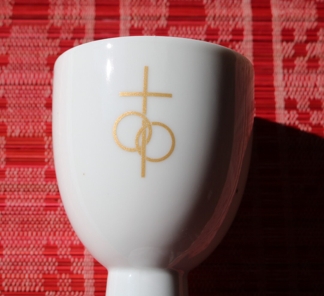 80s White Glass WEDDING CHALISE Cross With Two Rings - Etsy