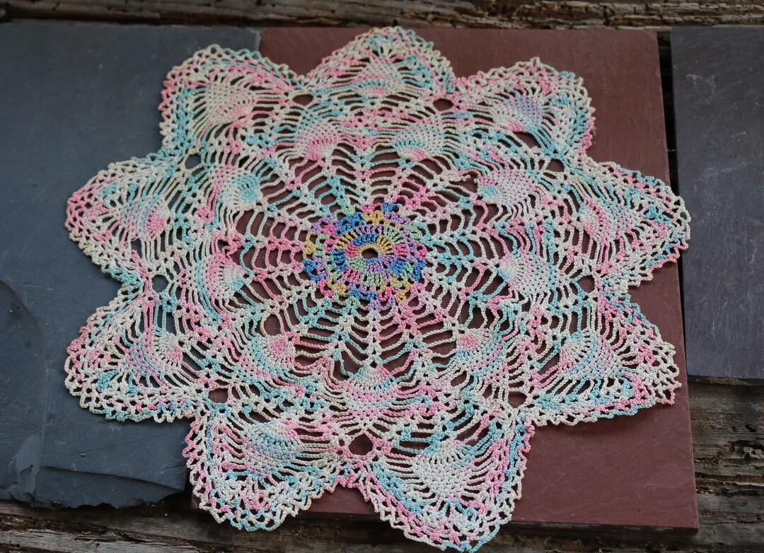 40s Hand Crocheted Doily Variegated Pastel Pink Blue 4 Patterns 13" - Etsy