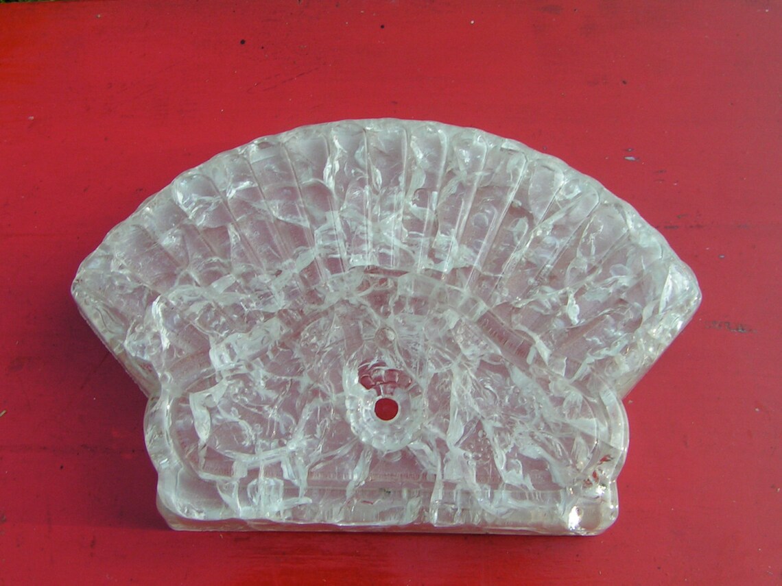 30s 40s Glass FAN DESIGN Bases Set of Two With Relief Grape Vine Design ...