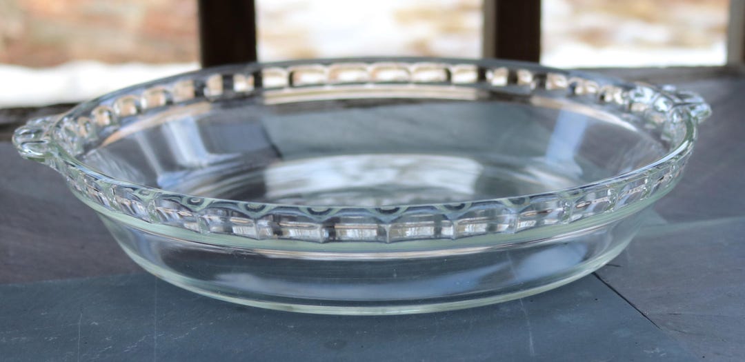 80s Pyrex #229 PIE PLATE Baker Clear Glass Scalloped Handles Fluted ...