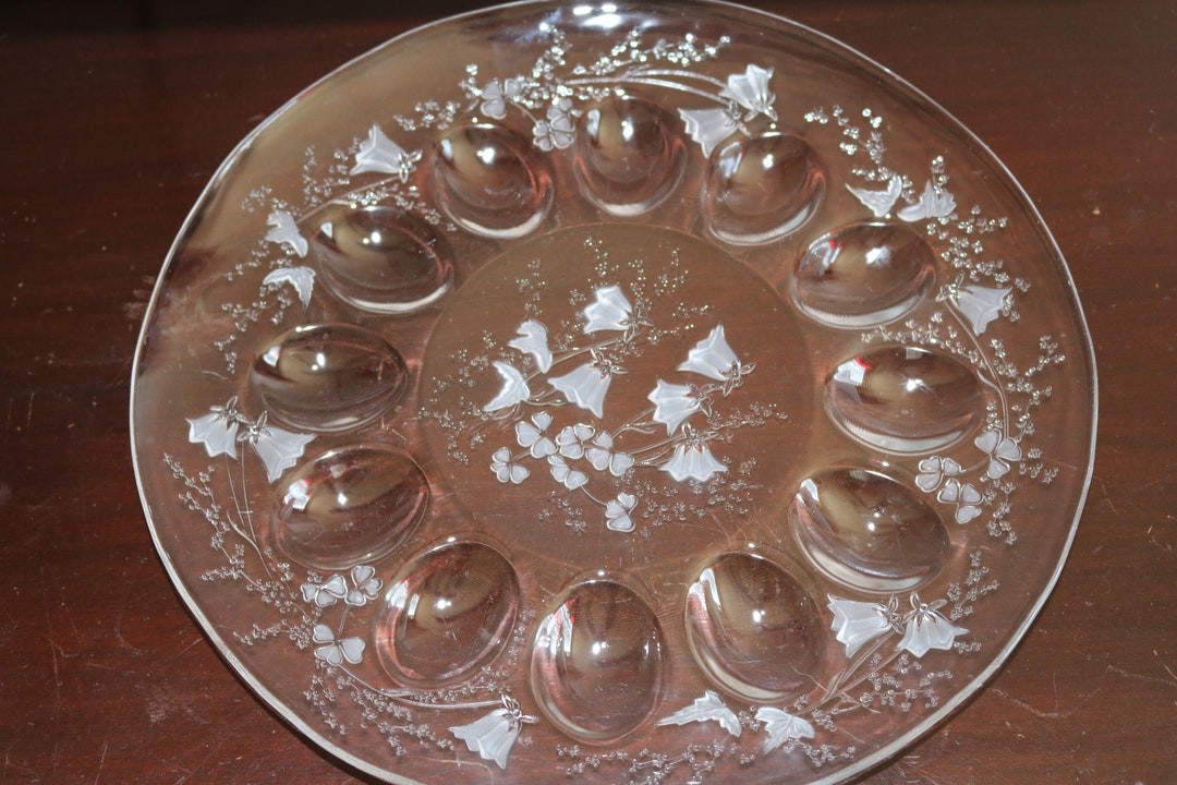 80s Crystal Etched Clover Bluebell Ivy DEVILED EGG TRAY Platter 13" - Etsy