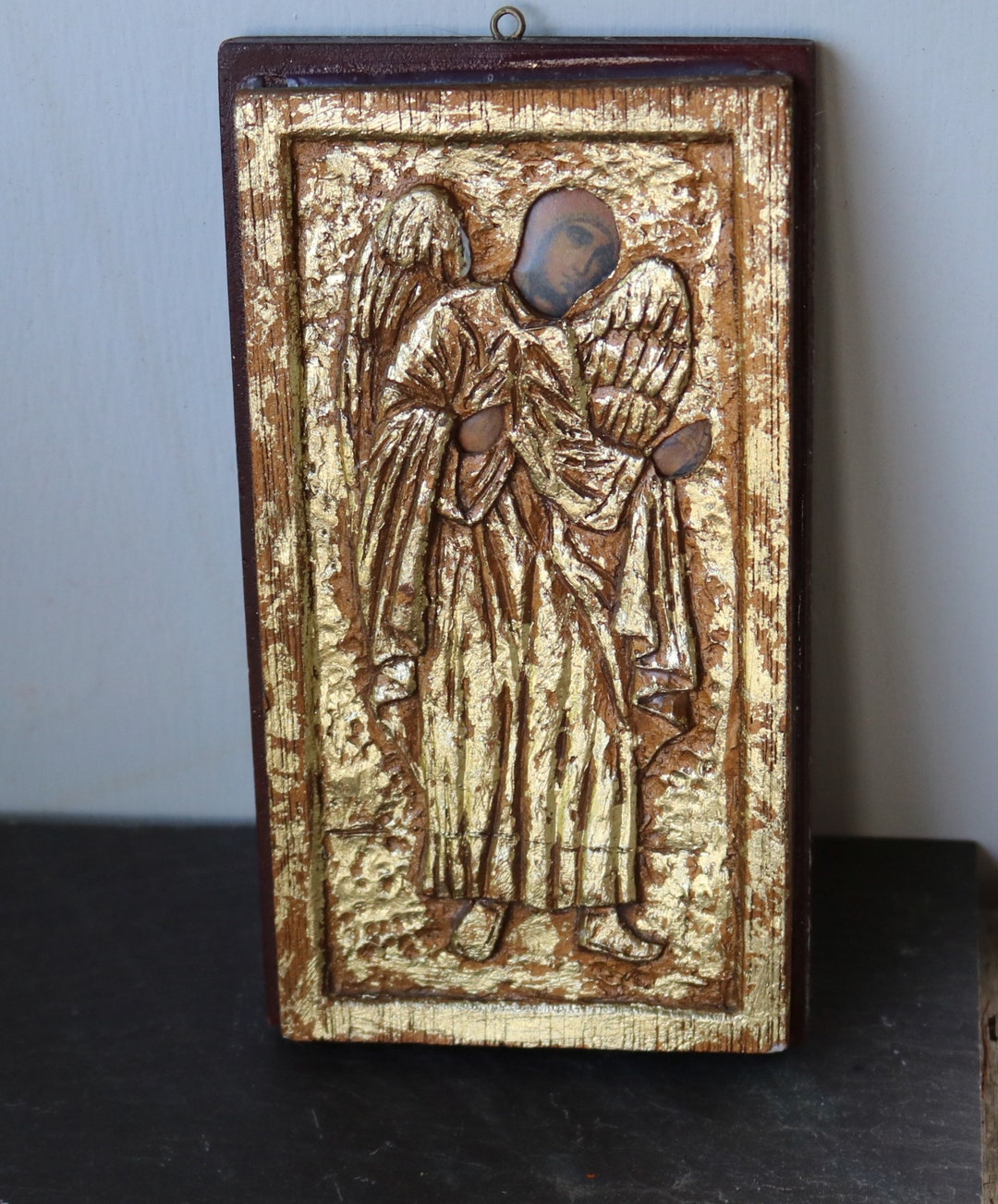 Vintage Hand Carved ANGEL PLAQUE Decoupage Gold Hanging Wooden - Etsy