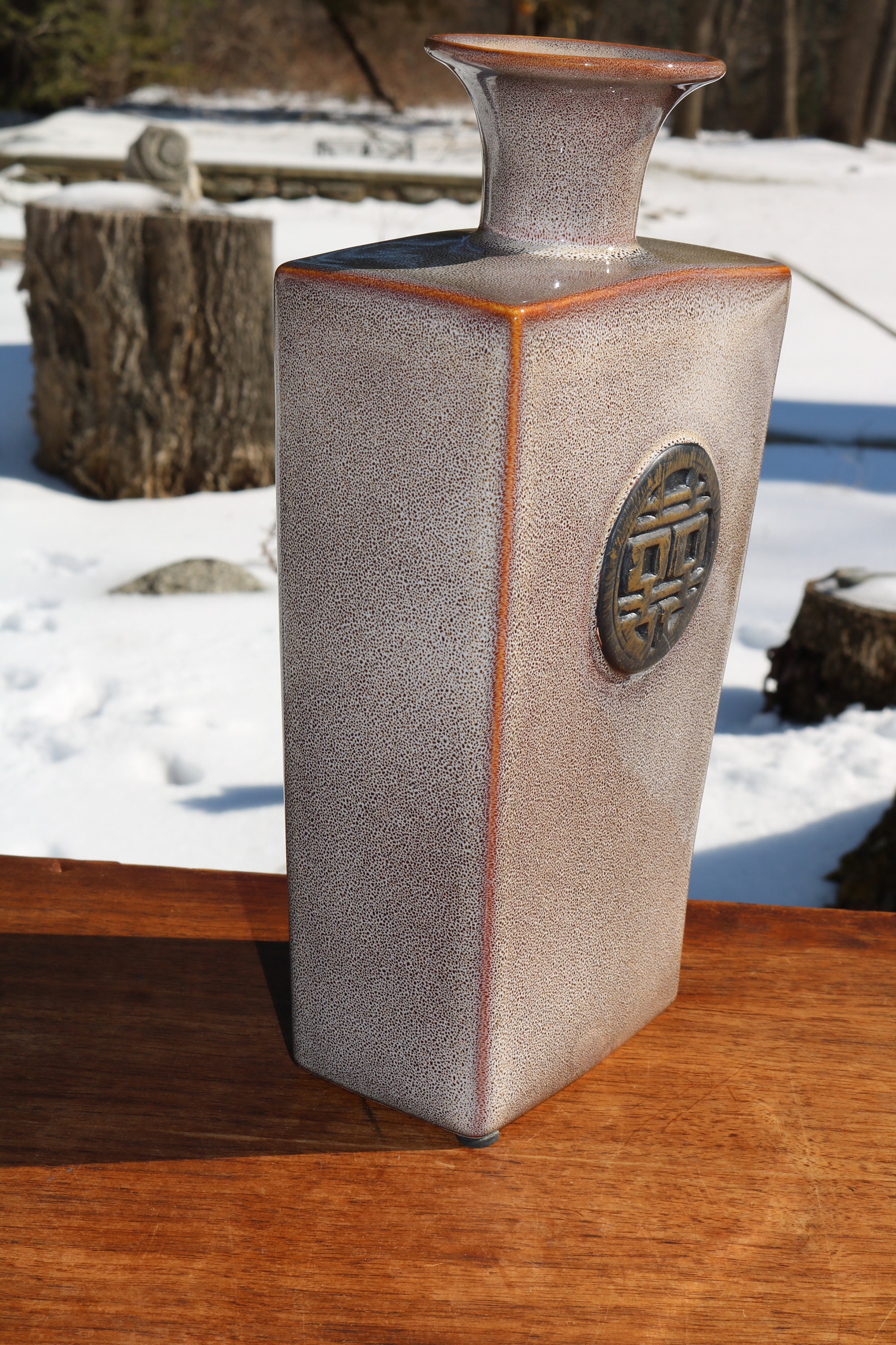 80s Ceramic Pointillism Asian Centerpiece BOTTLE VASE Beige | Etsy