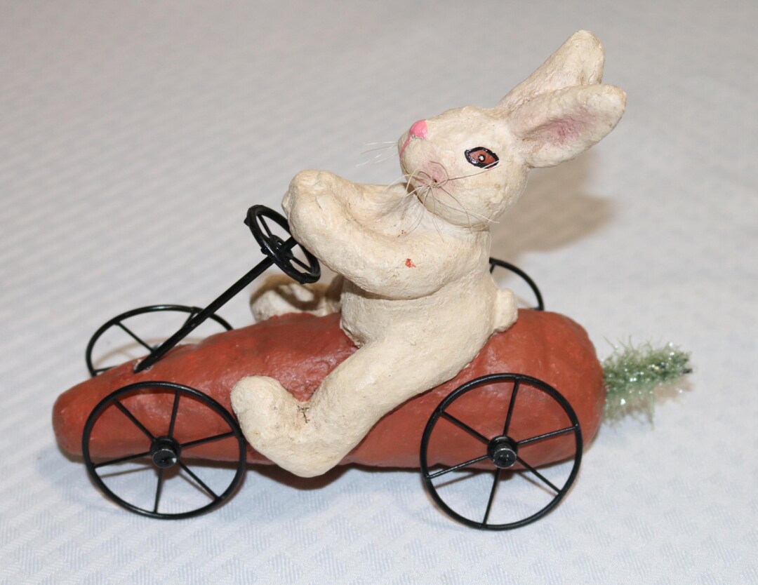 80s 90s Rabbit Riding a Carrot Easter Decoration Old Fashioned Looking ...