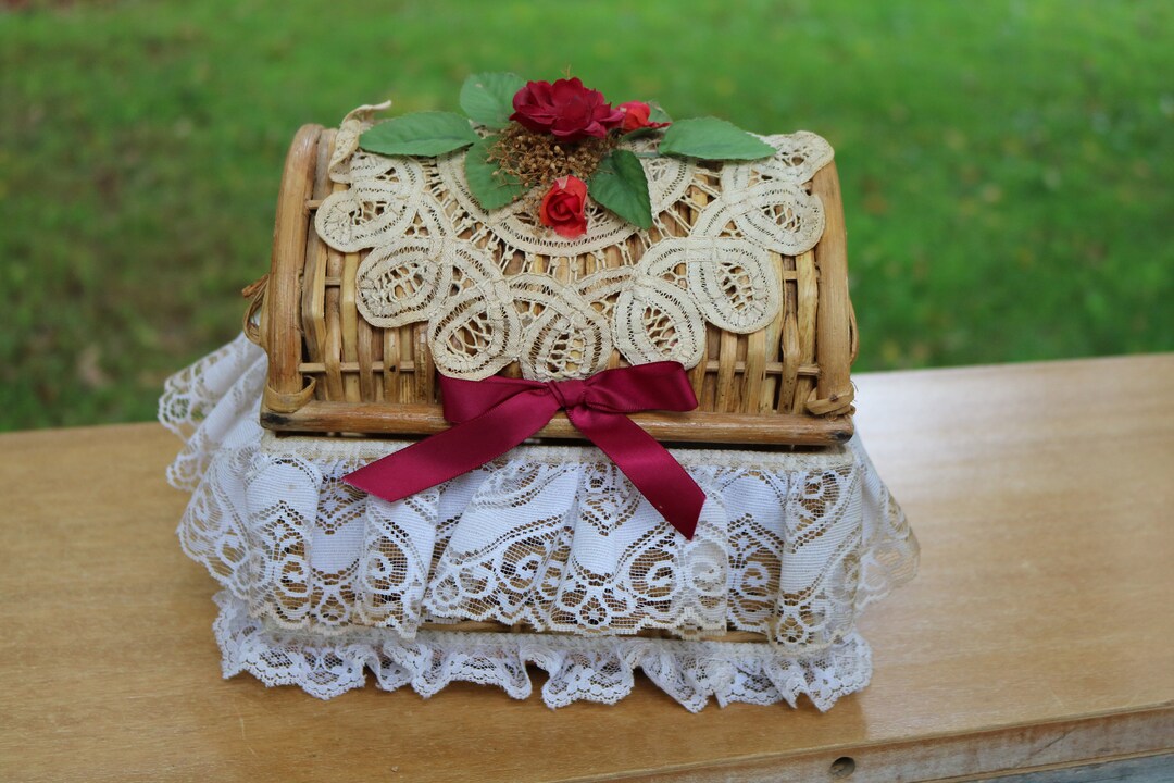 70s Bamboo and Wicker Music Box Storage Chest Folk Art Basket Plays We ...