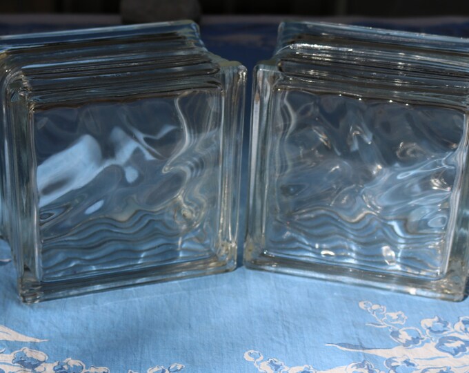 50s Set of 2 Clear Glass CONSTRUCTION BLOCK for REPURPOSE 5 3/4" Square ...