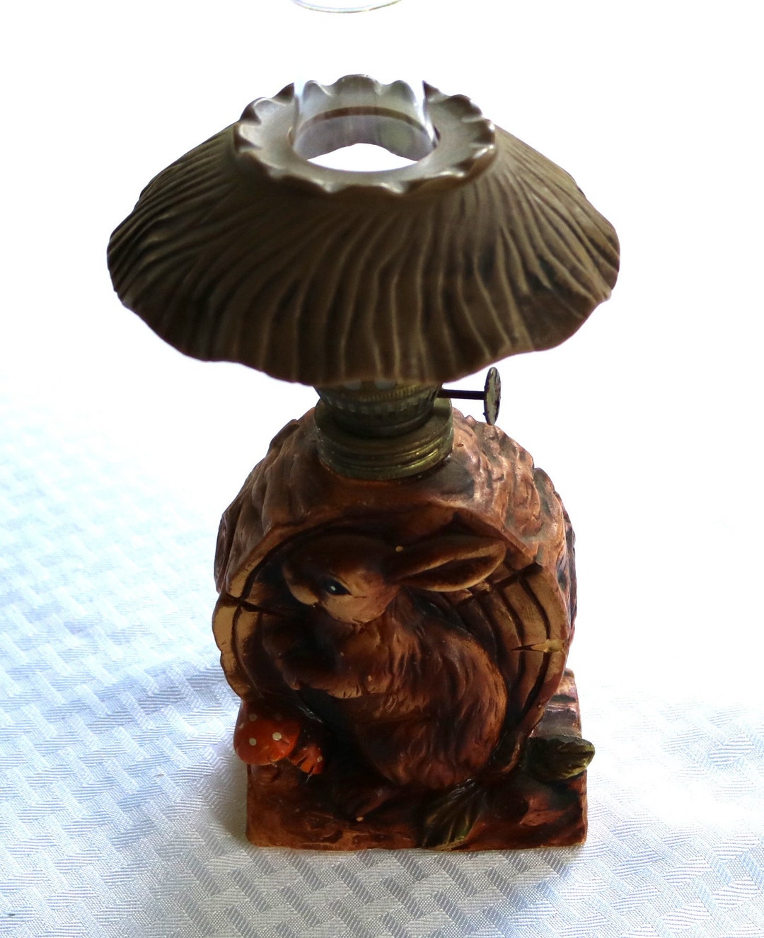 50s Cottagecore Oil Lamp Rabbit & Mushroom Japanese Ceramic Woodland - Etsy
