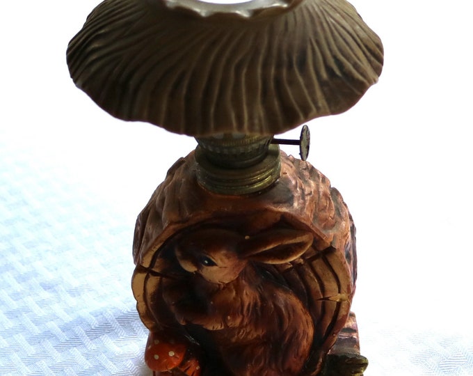 50s Cottagecore Oil Lamp Rabbit & Mushroom Japanese Ceramic Woodland - Etsy
