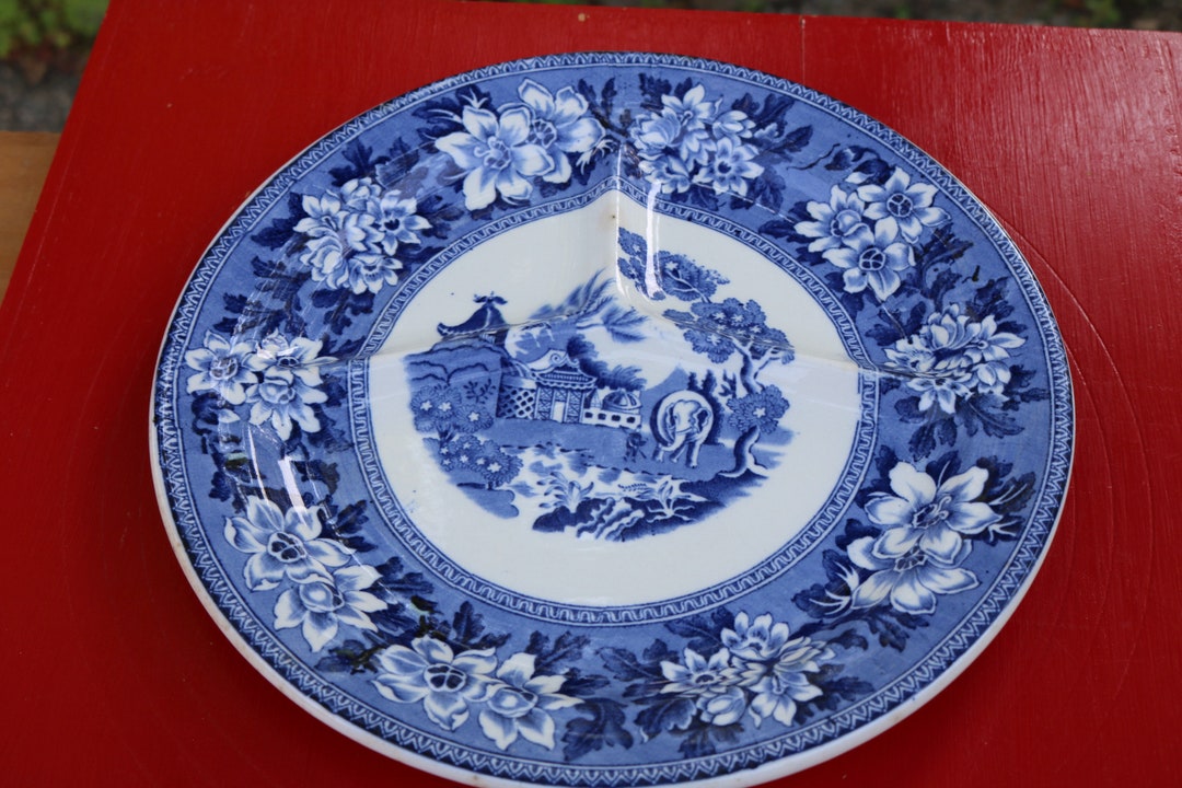 Set of Two Flow Blue Plates Divided Into Three Sections Marked - Etsy