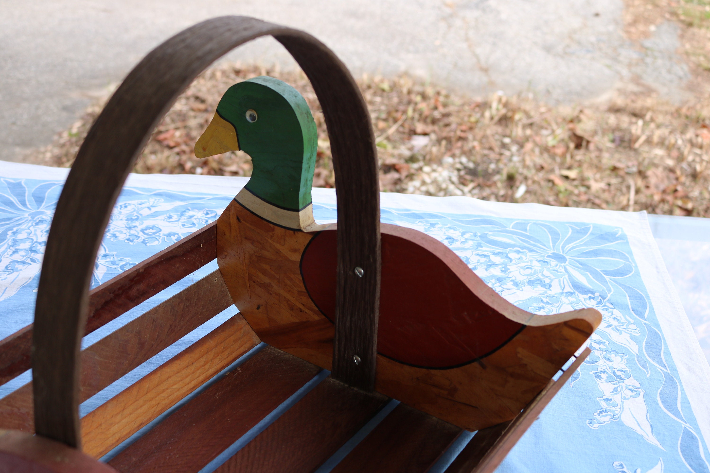70s Arts & Craft KINDLING CARRIER Kitschy Mallard Ducks Hand Crafted ...