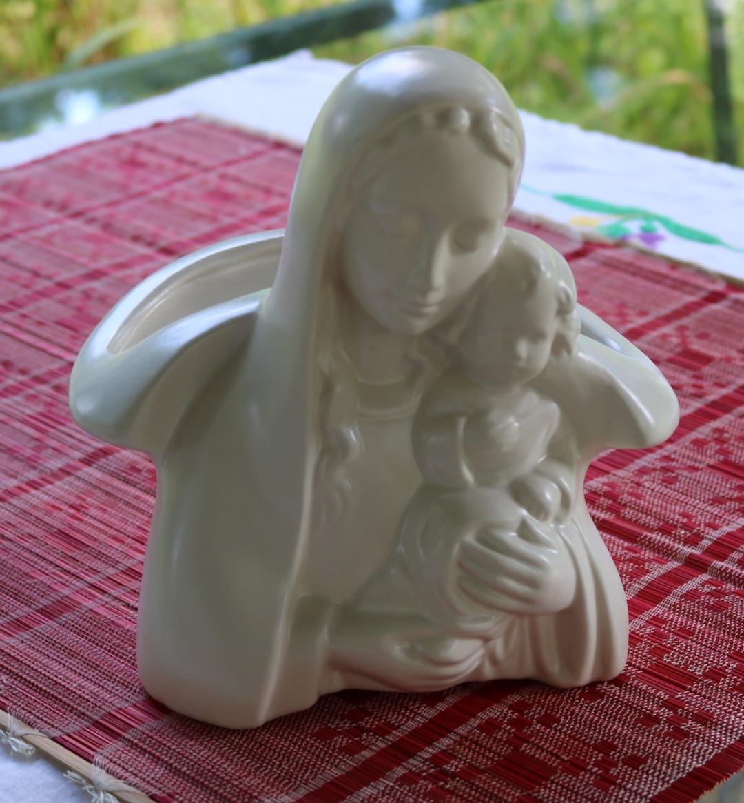 50s Mary and Baby Jesus PLANTER White Satin Glaze Over Heavy Ceramic ...