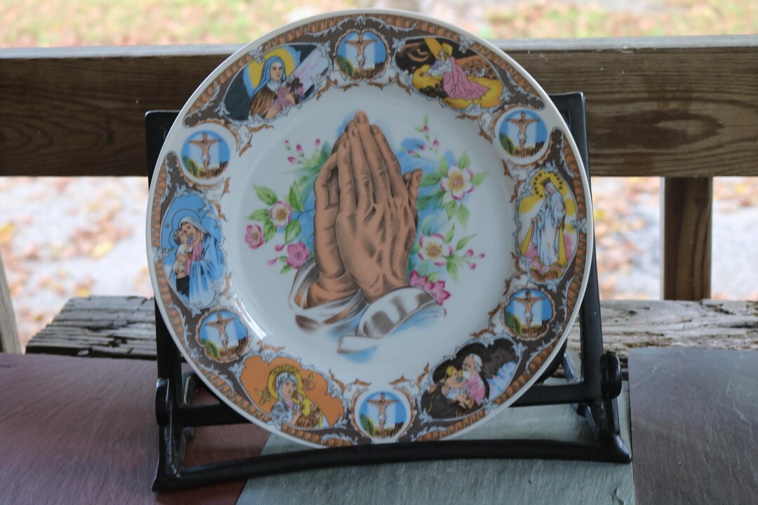 60s Catholic Religious PLATE Praying Hands Madonna Jesus Saint Theresa ...