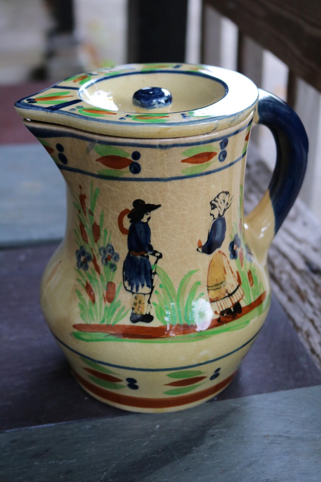 40s Japanese POTTERY PITCHER With COVER Folk Art Holds 7 Cups - Etsy