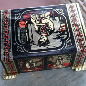 50s 60s Asian Theme TIN Gold Red and Black Hinged Made in West Germany ...