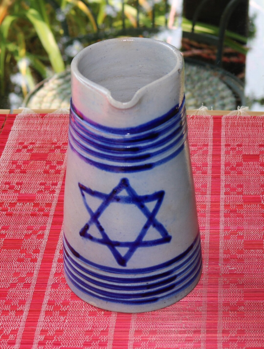 STAR OF DAVID German Westerwald Judaica Stoneware Pitcher in Gray and ...