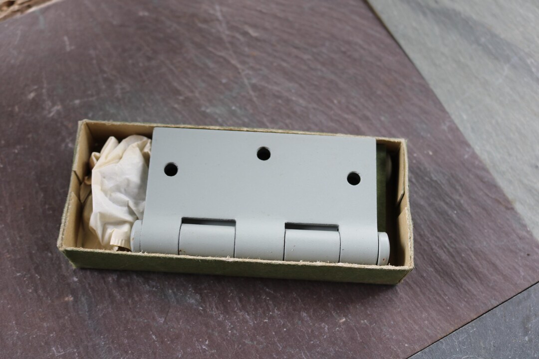 Set of TWO 60s 70s Heavy Gauge DOOR HINGES Light Gray Old Stock With ...