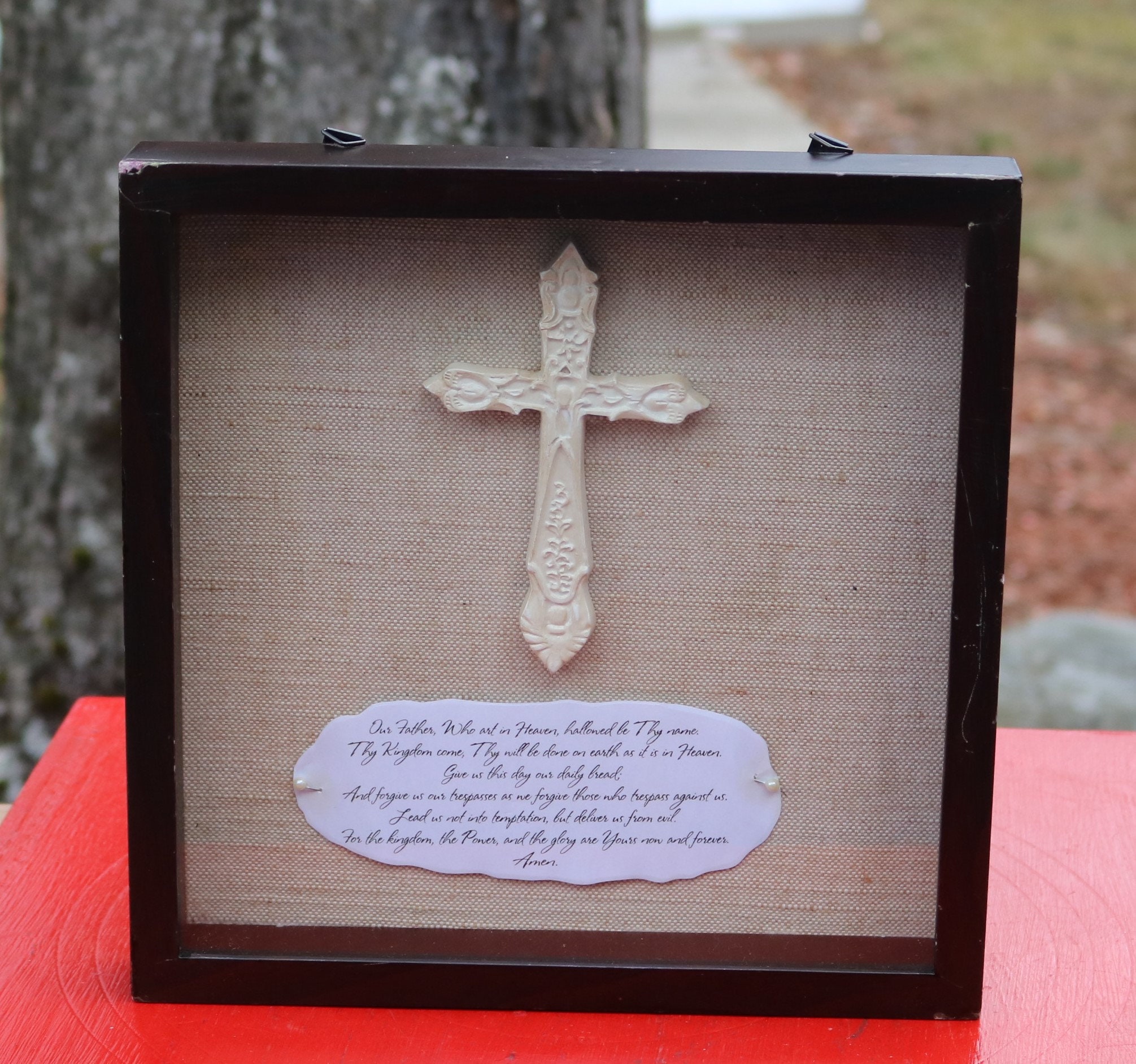 90s Homemade Hanging Shadowbox with CROSS and Prayer OUR | Etsy