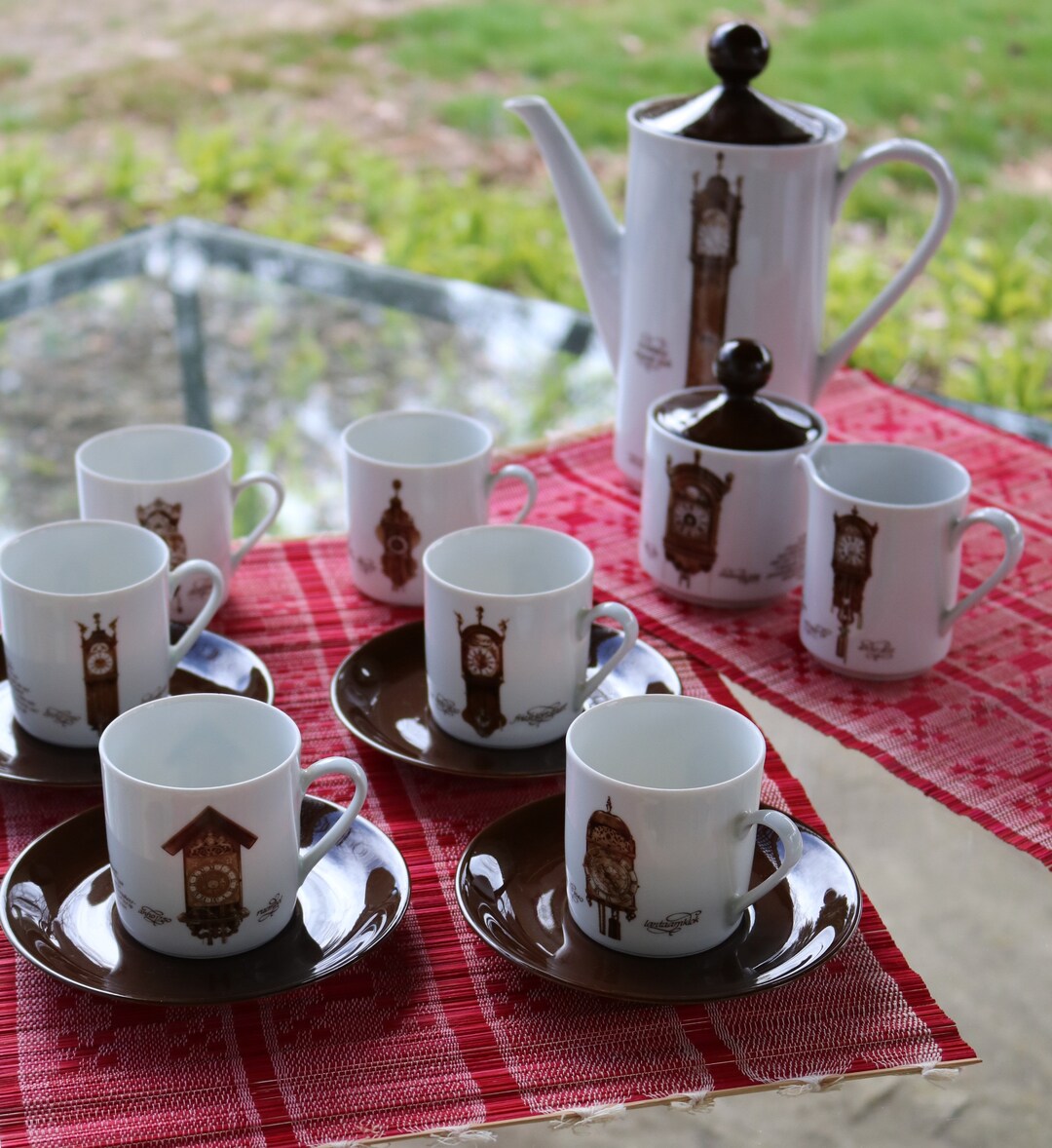 70s EXPRESSO Set Coffee Pot Sugar & Creamer Demitasse 6 Cups 4 Saucers ...