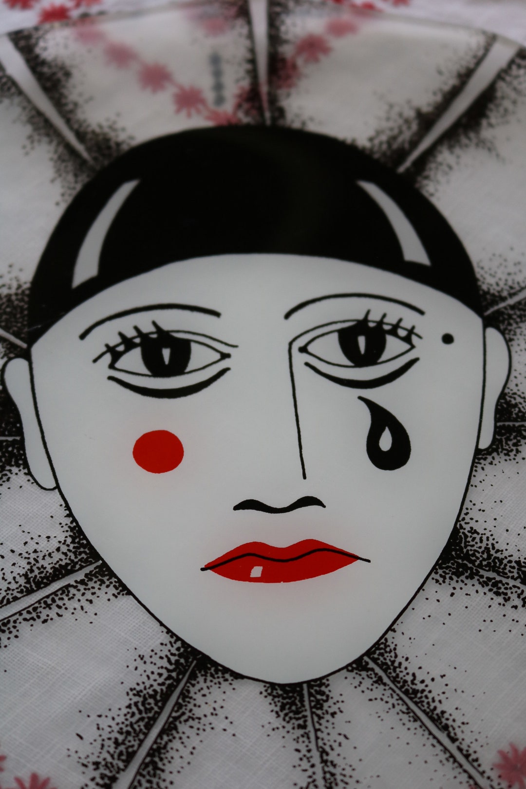 80s 90s Opaque Glass MIME With Teardrop Tray Plate Theatrical White ...