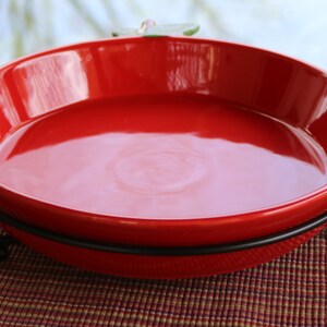 90s Never Used Glossy Red Ceramic Pie BAKER With Black Metal Stand ...