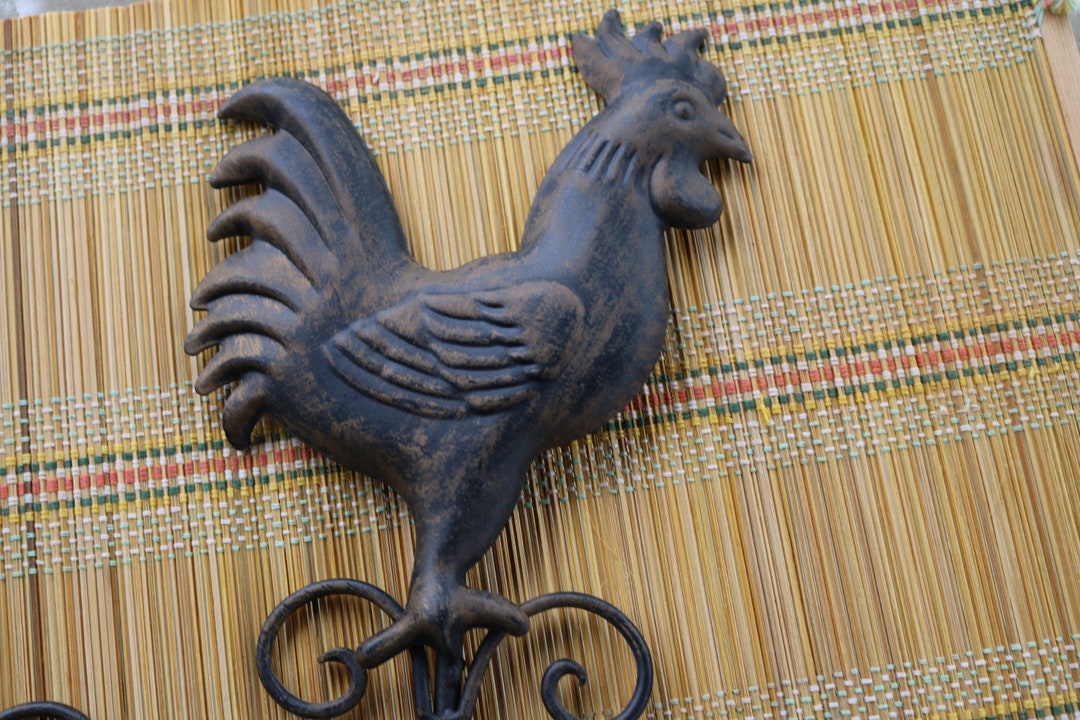 70s ROOSTER HOOK Black and Bronze Painted Tin and Steel Large - Etsy
