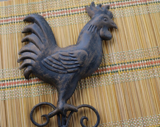70s ROOSTER HOOK Black and Bronze Painted Tin and Steel Large - Etsy